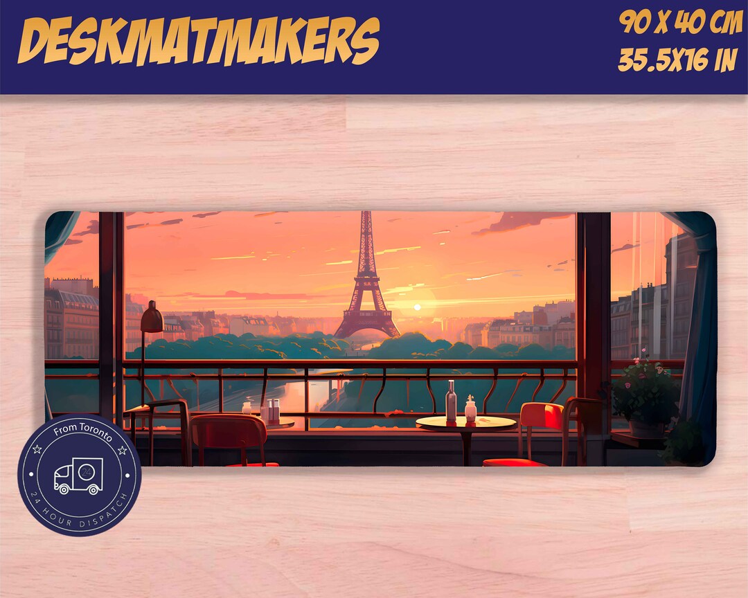 Sunset Paris Café Desk Mat, Eiffel Tower View Mousepad, Aesthetic ...