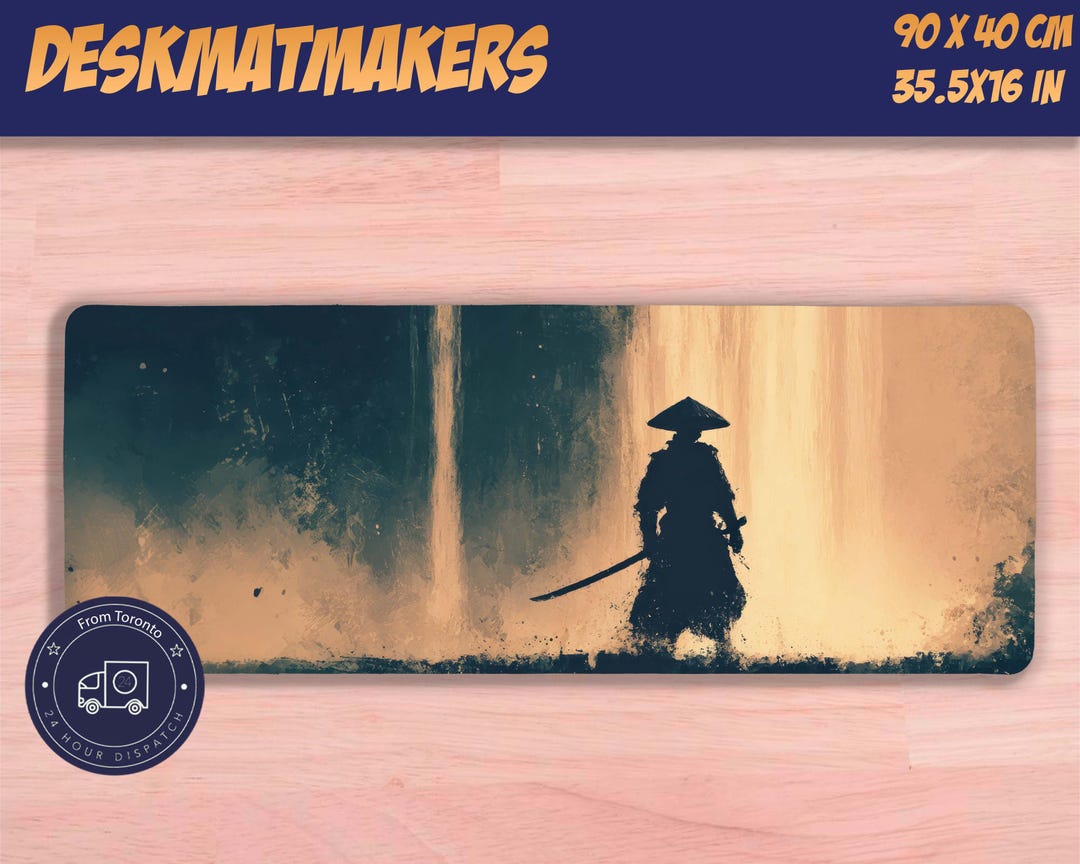 Samurai Silhouette Mouse Pad - Japanese Warrior & Waterfall Art Desk ...