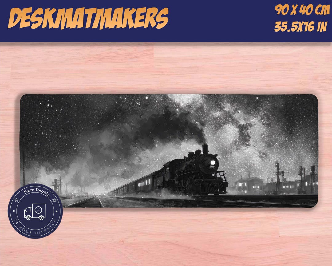 Steam Train Mousepad - Starry Night Express Desk Mat - Vintage ...