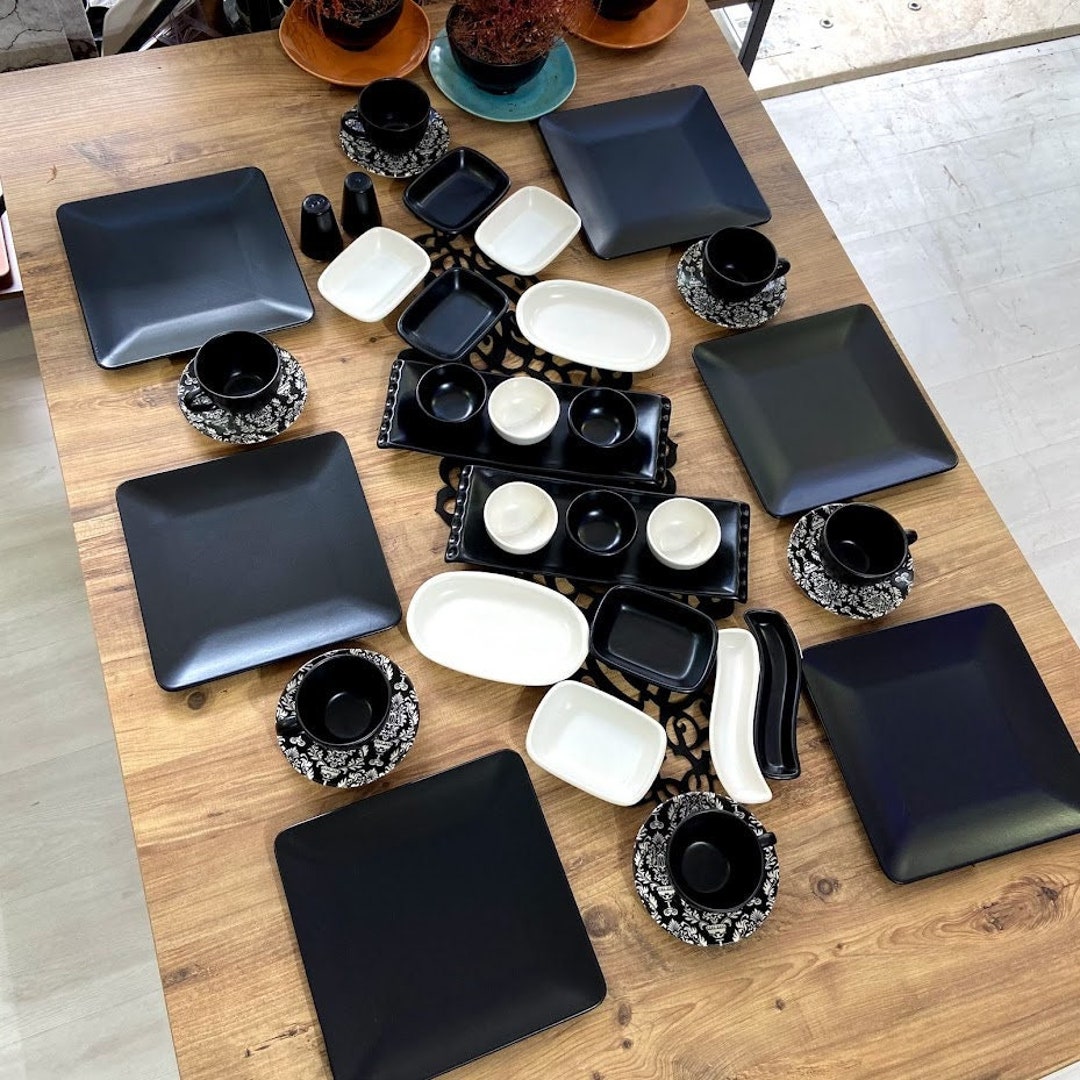 Catering Set/matte BLACK Square Siera Breakfast Set/38 Pieces 6 Person ...