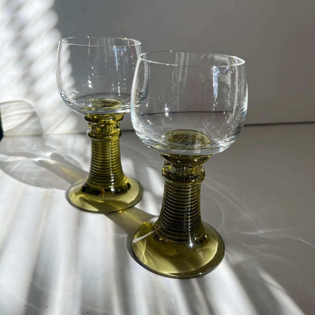 Pair of German Zweisel Roemer Glasses - 0.1L Wine/cordial Green Stem ...