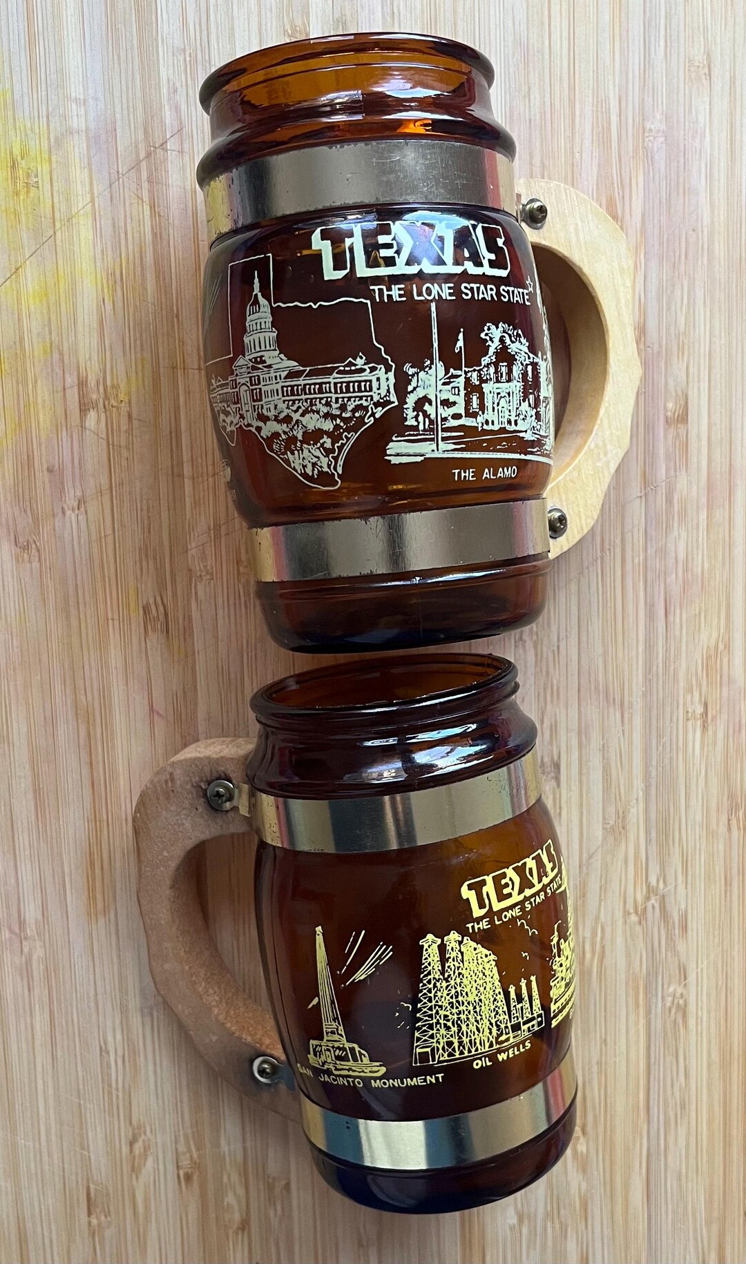 Texas Amber Barrel Beer Mugs, Vintage Pair of Siesta Ware Style ...