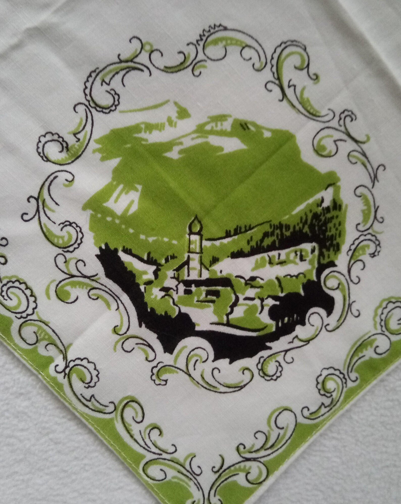 German Handkerchief Set - Pink, Green, Blue - Landscape Illustrations ...