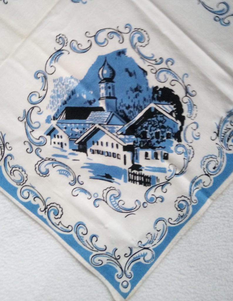 German Handkerchief Set - Pink, Green, Blue - Landscape Illustrations ...