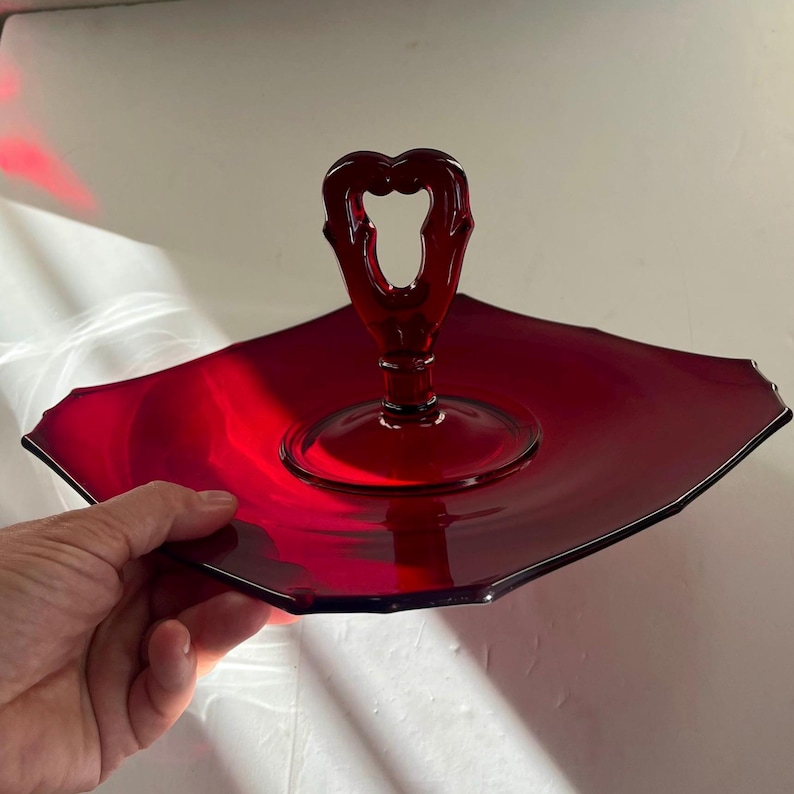 Vintage Ruby Red Glass Paden City Snack / Trinket Tray, Mrs B Line #411 ...