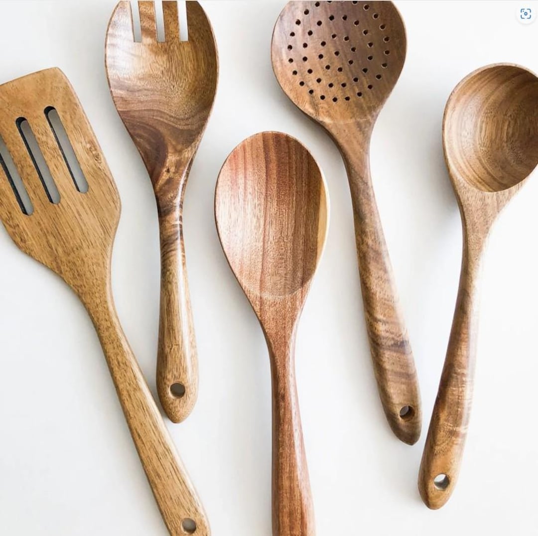 Natural Acacia Wood Kitchen Utensil Set - Etsy