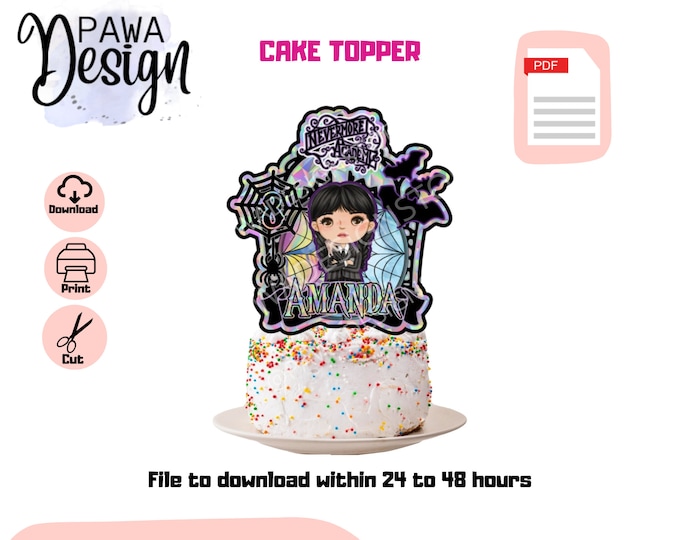 Wednesday Addams Themed Personalised Cake Topper Birthday Custom Adams ...