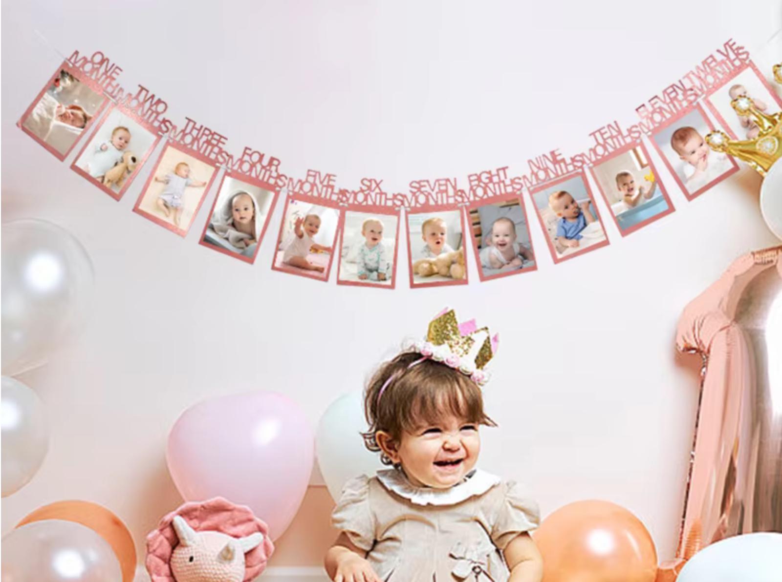 1st Birthday Baby Photo Banner 1 to 12 Months Photo Frame Boy Girl One ...