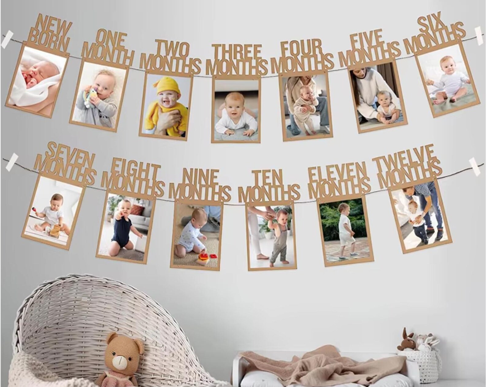 1st Birthday Baby Photo Banner 1 to 12 Months Photo Frame Boy Girl One ...