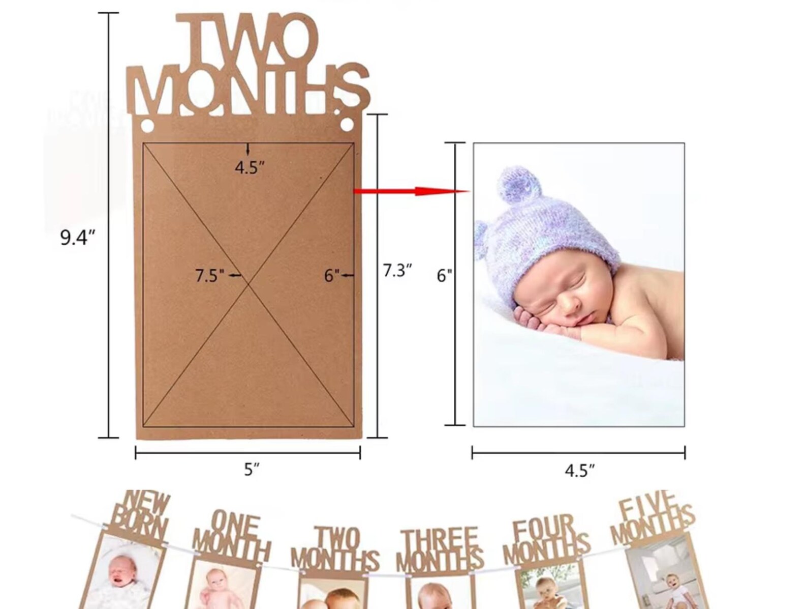 1st Birthday Baby Photo Banner 1 to 12 Months Photo Frame Boy Girl One ...