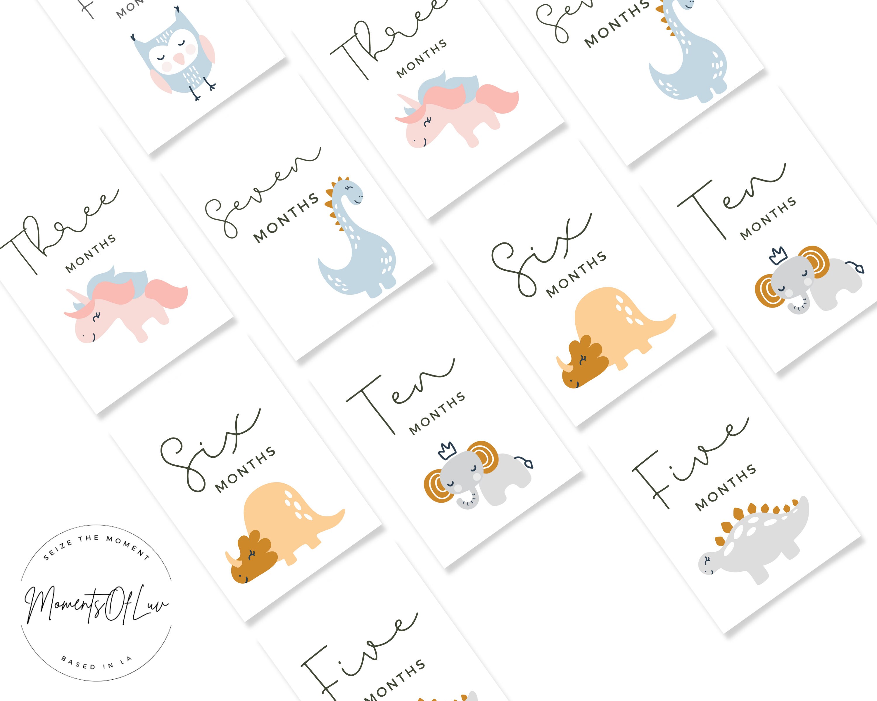 Baby Monthly Milestone Cards Cute Animals DIGITAL DOWNLOAD Printable ...