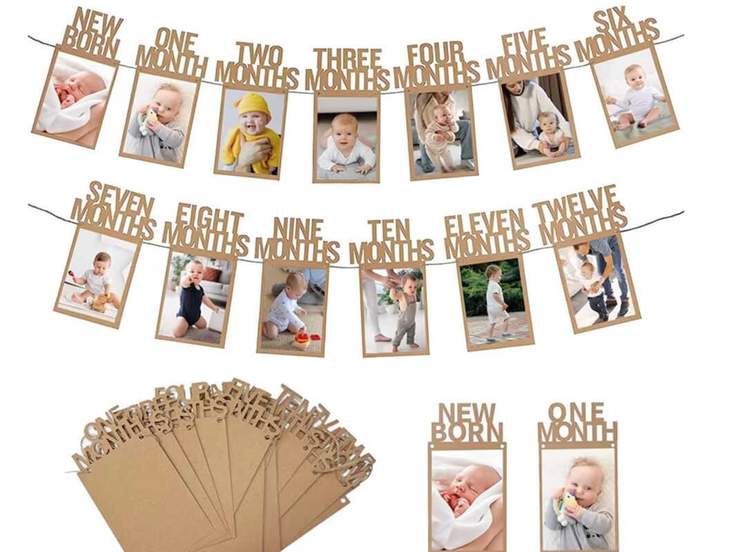 1st Birthday Baby Photo Banner 1 to 12 Months Photo Frame Boy Girl One ...