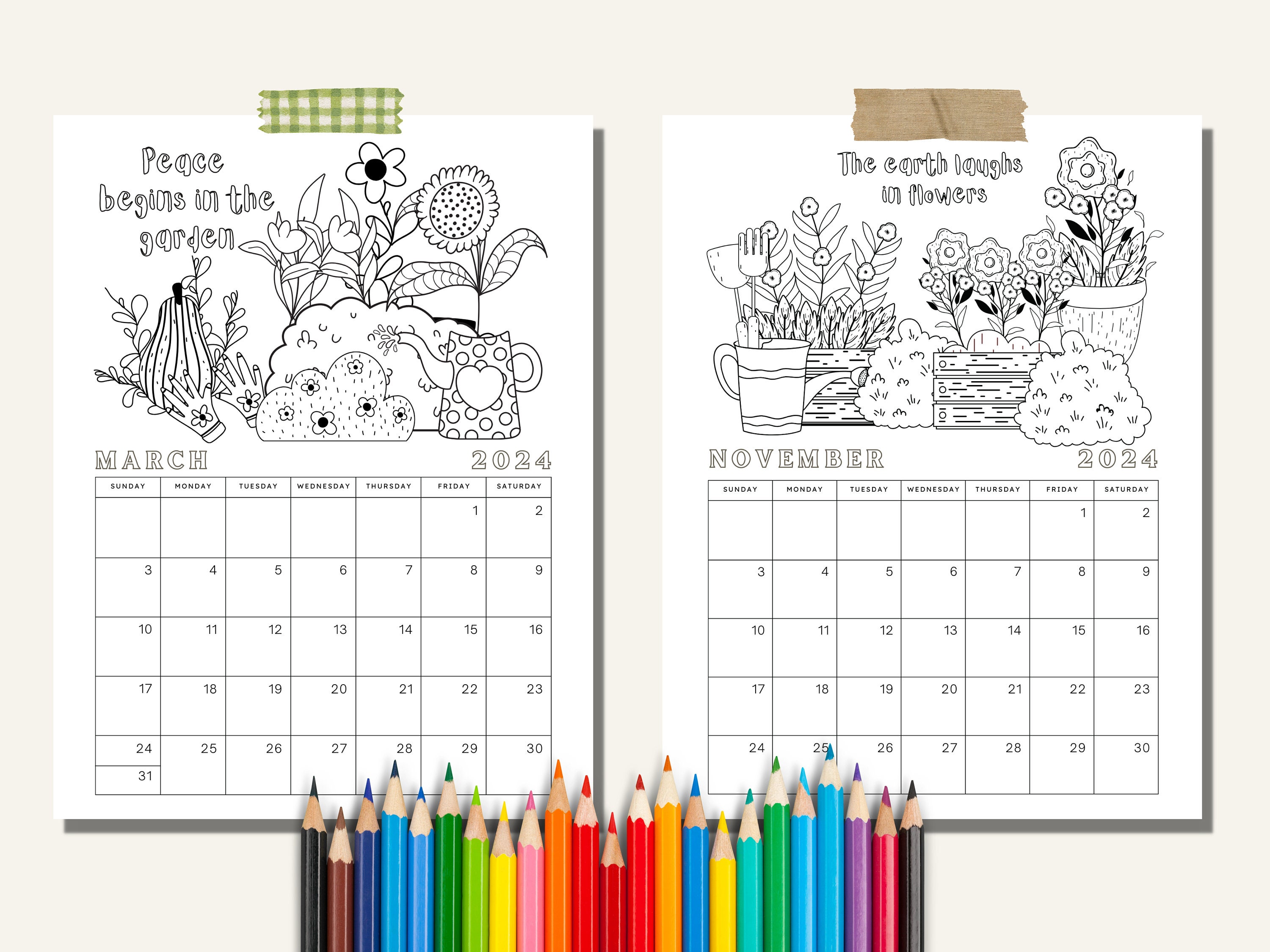 Printable Coloring Calendar 2024 Crazy Plant Lady Quotes Gardening