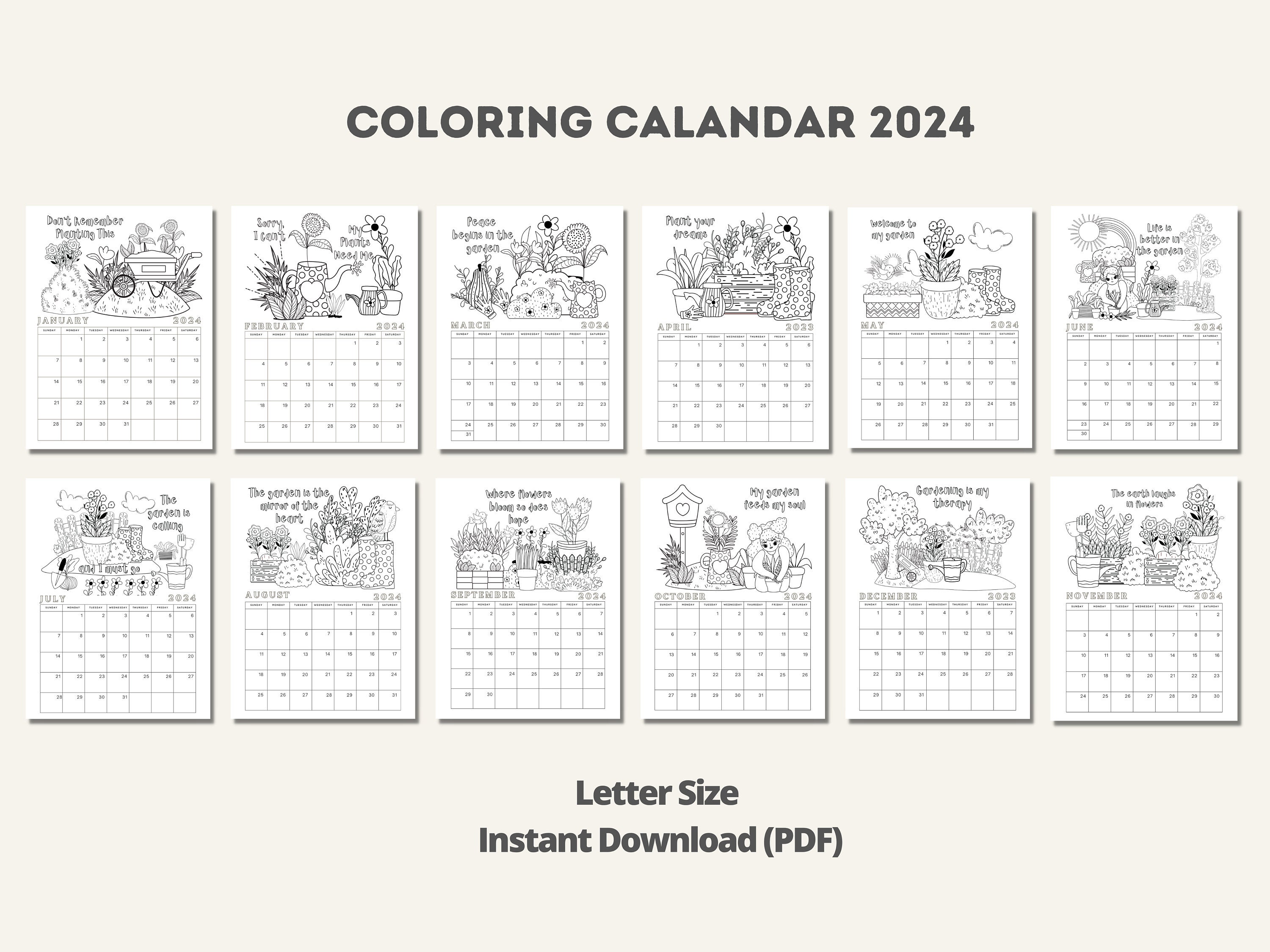 Printable Coloring Calendar 2024 Crazy Plant Lady Quotes Gardening