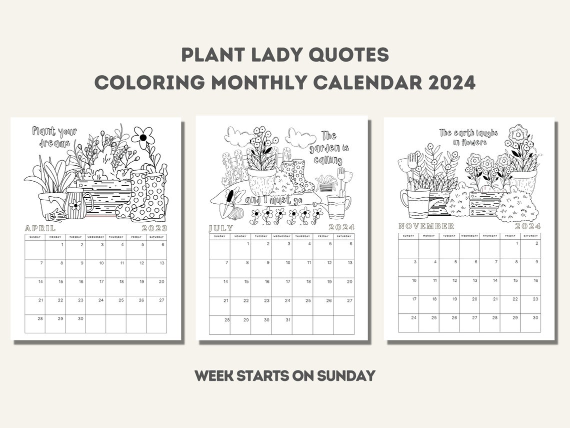 Printable Coloring Calendar 2024 Crazy Plant Lady Quotes Gardening