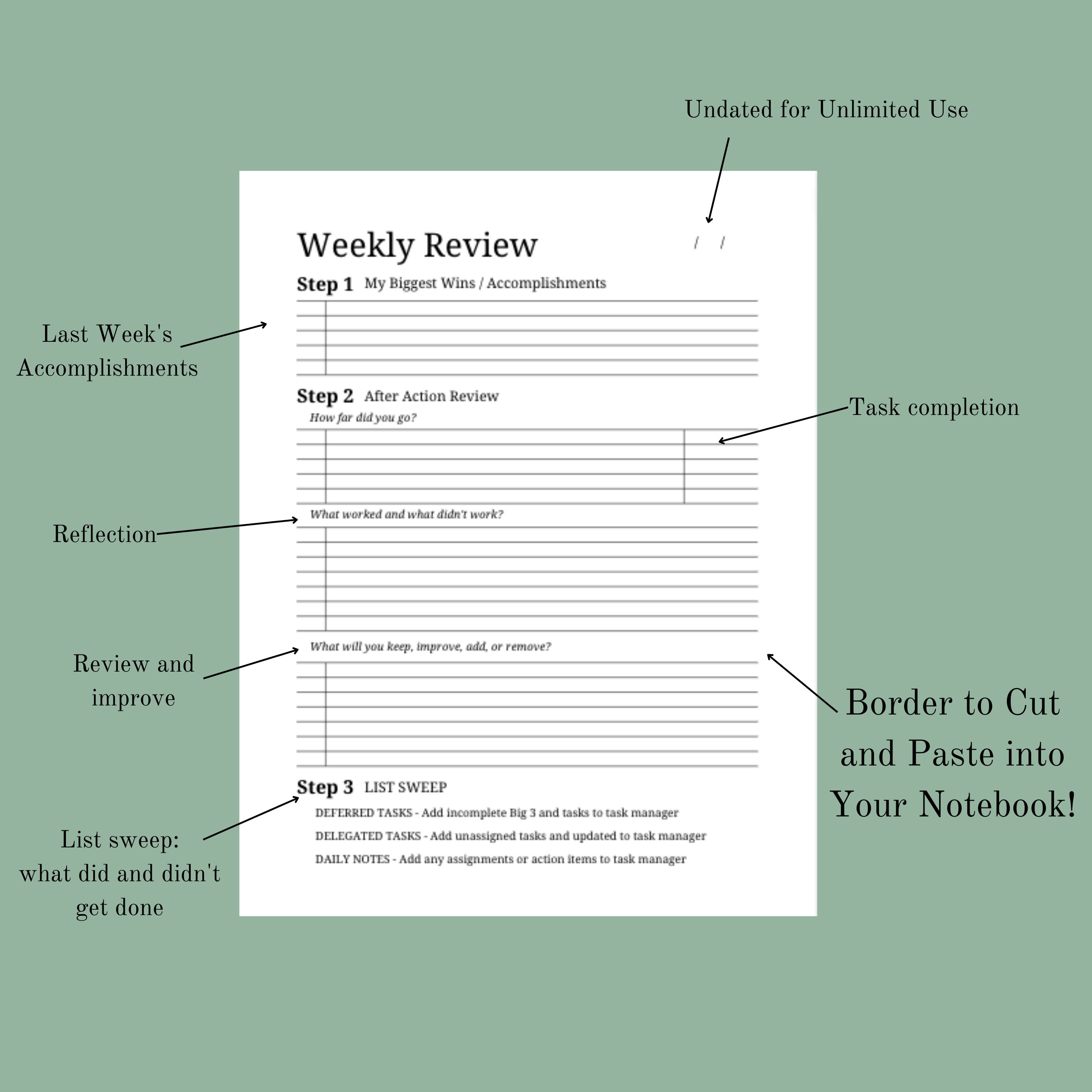 Weekly Focus Review Planner Template | Printable Weekly Planner ...