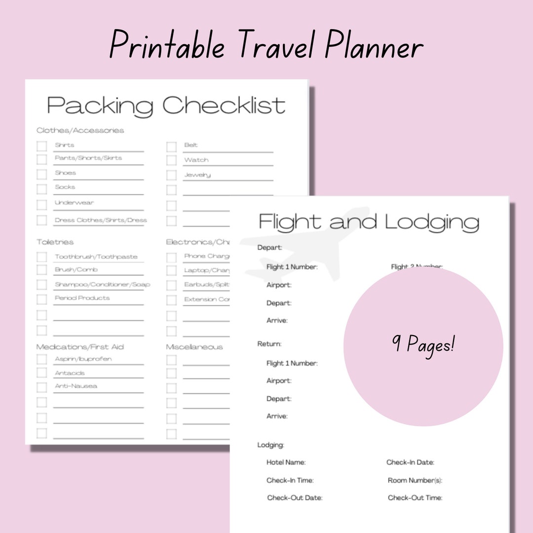 Printable Vacation Planner Trip Itinerary Packing List Travel Planner ...