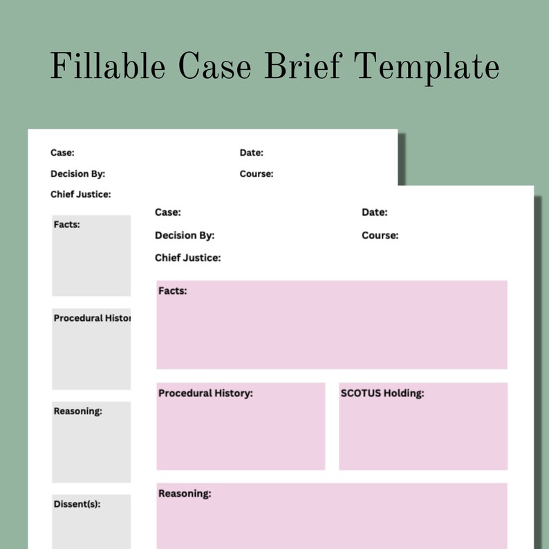 Law School Case Brief Template | Fillable Case Brief | Law School Note ...
