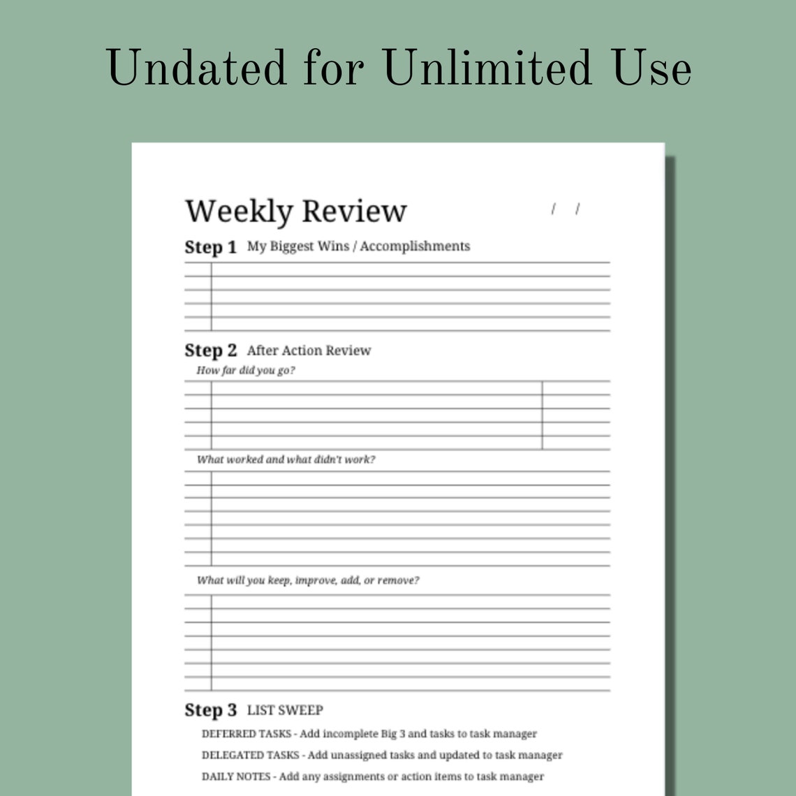 Weekly Focus Review Planner Template | Printable Weekly Planner ...