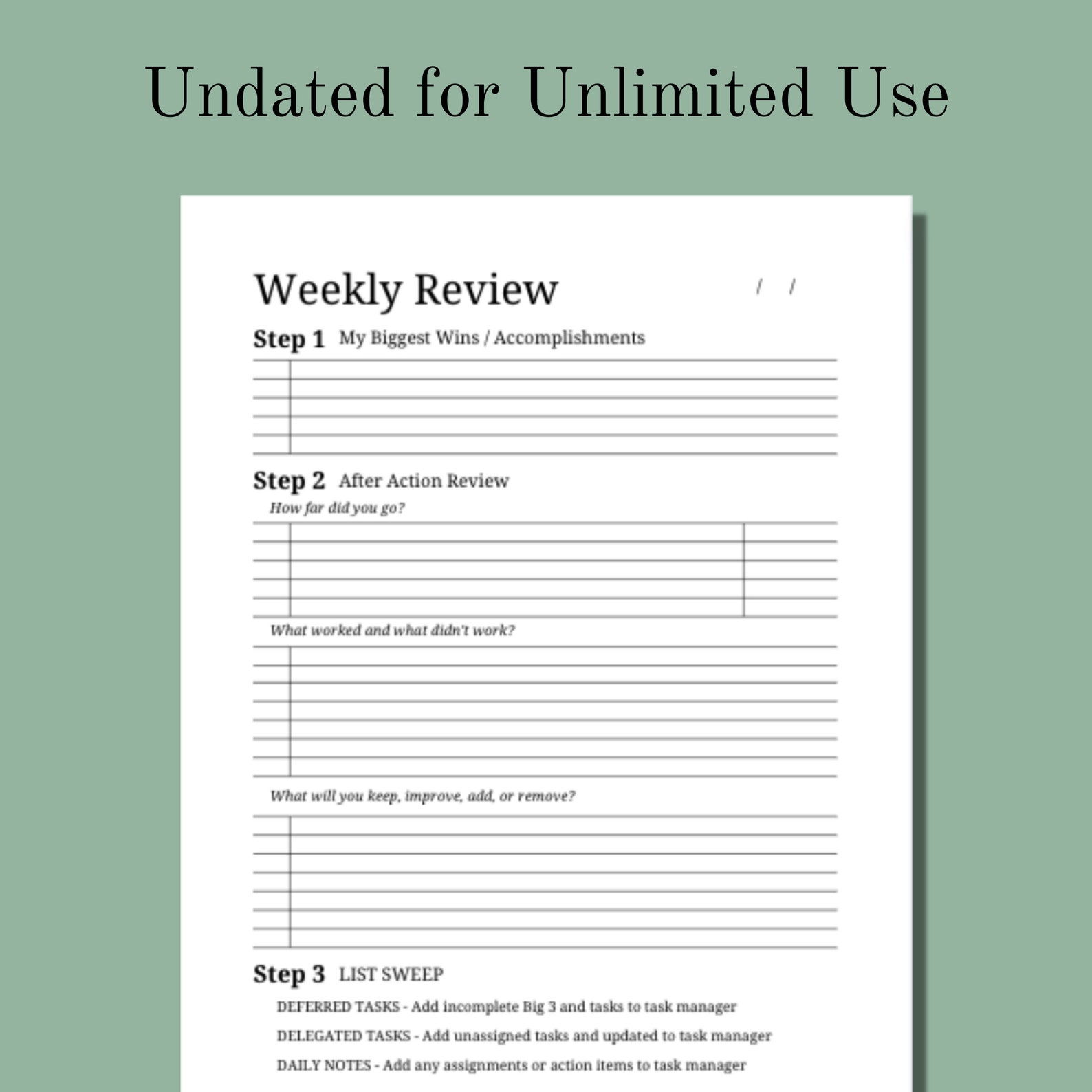Weekly Focus Review Planner Template | Printable Weekly Planner ...