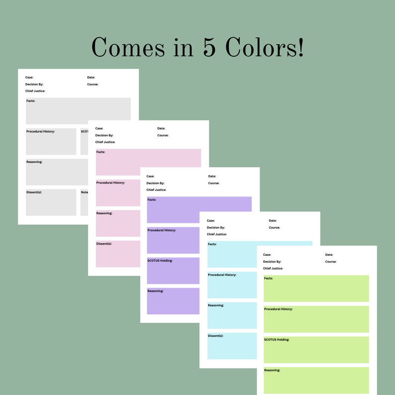 Law School Case Brief Template | Fillable Case Brief | Law School Note ...