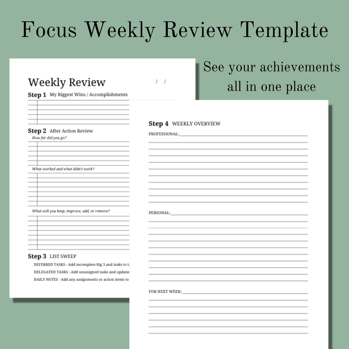 Weekly Focus Review Planner Template | Printable Weekly Planner ...