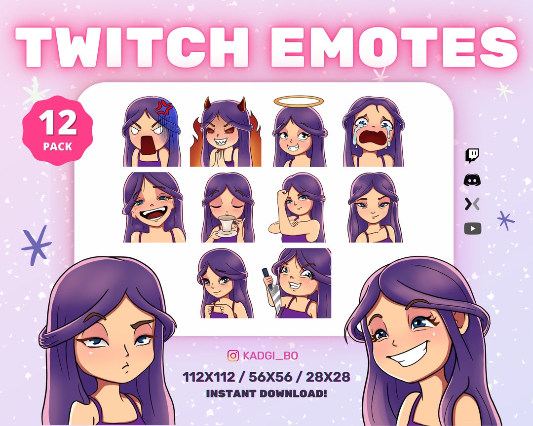 Chibi Cute Girl Purple Hair Emot TWITCH & DISCORD Emote - Etsy UK
