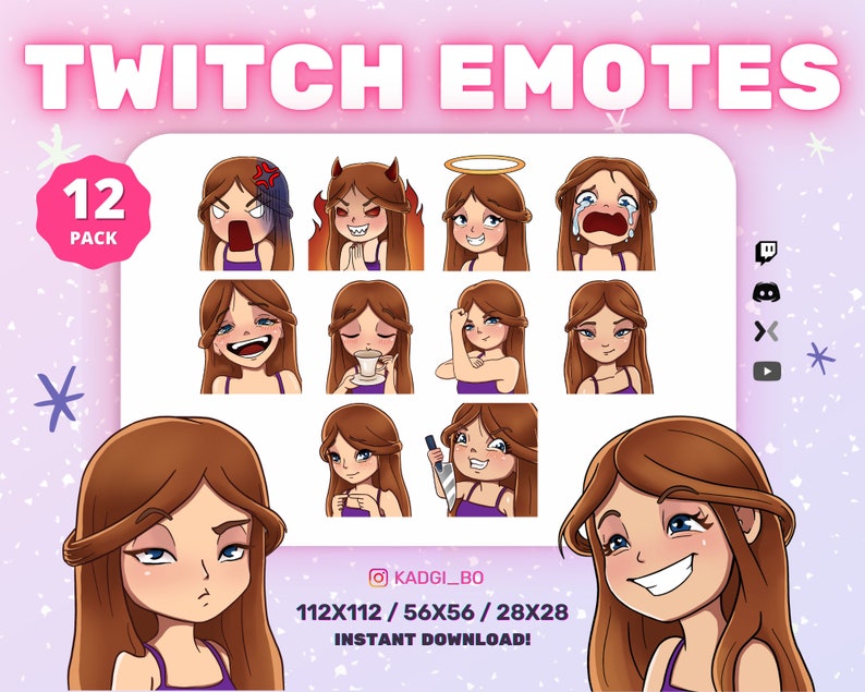 Cutie Brunette Chibi Girl Emote Twitch And Discord Emot Etsy
