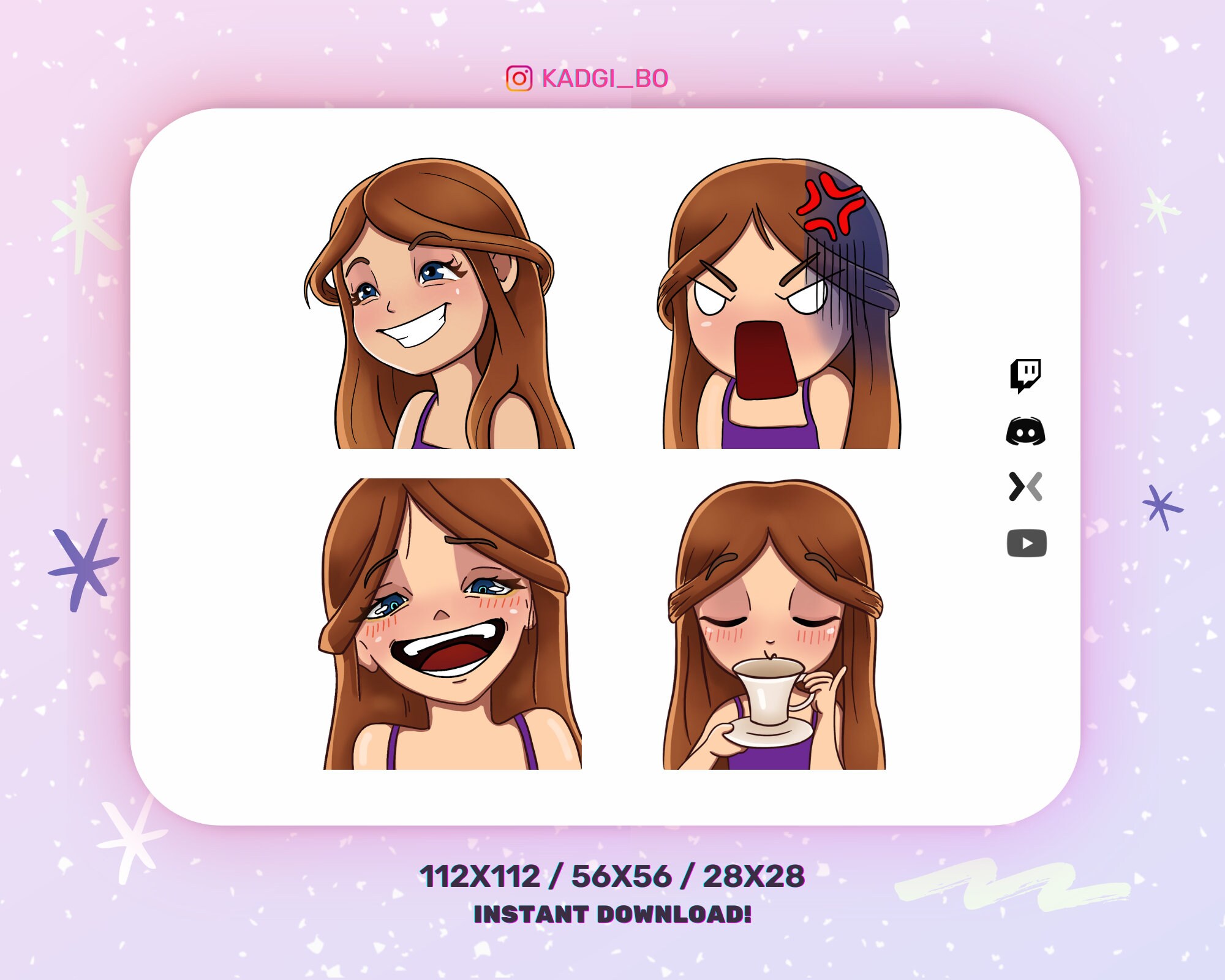 Cutie Brunette Chibi Girl Emote Twitch And Discord Emot Etsy