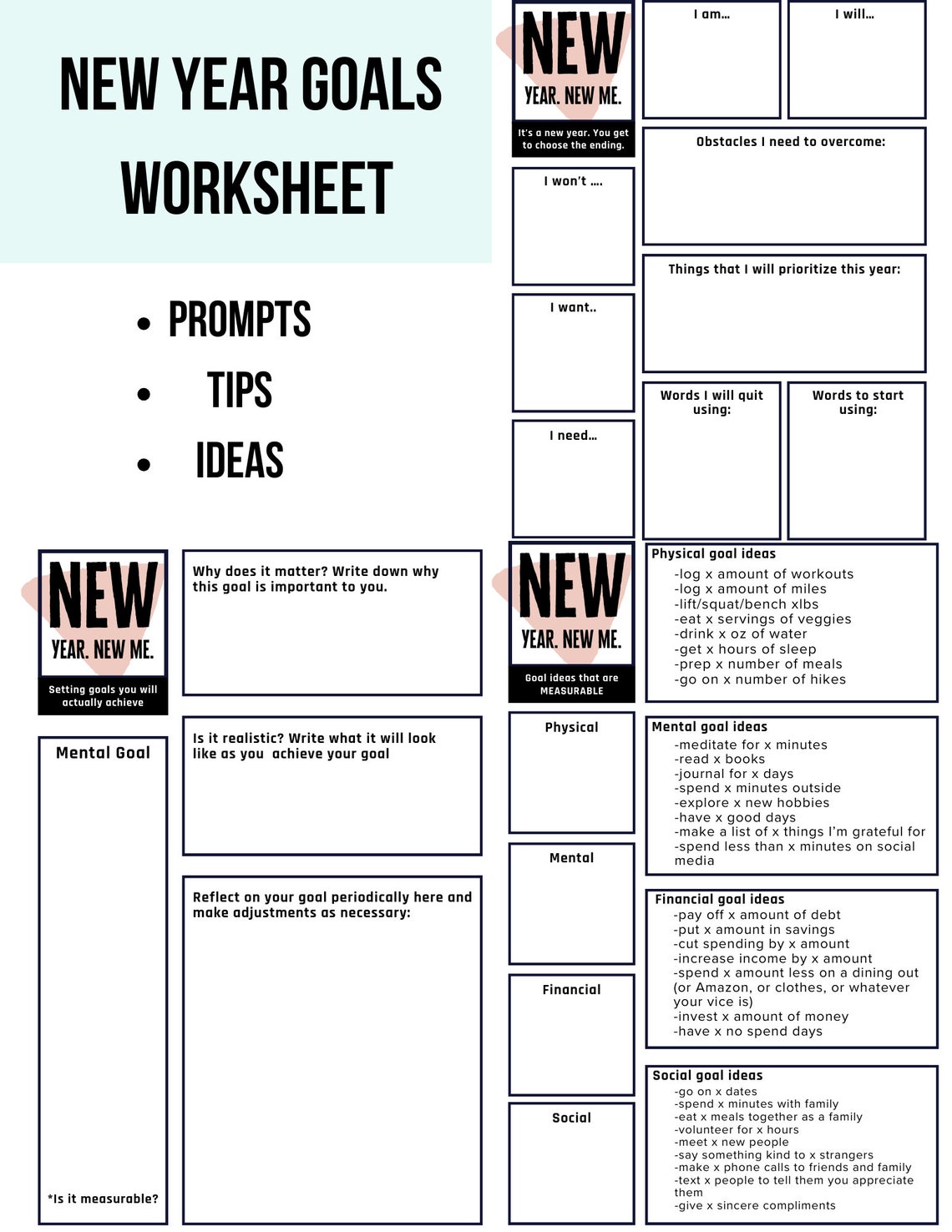 New Years Goals Worksheet - Etsy