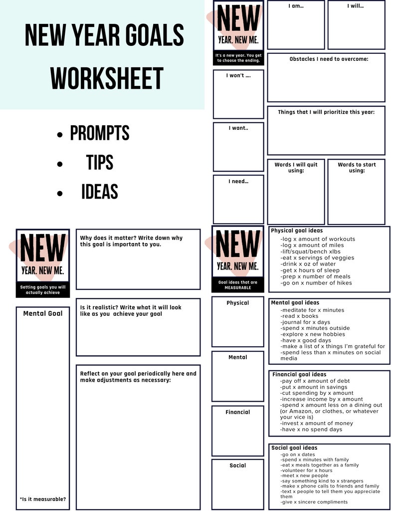 New Years Goals Worksheet - Etsy
