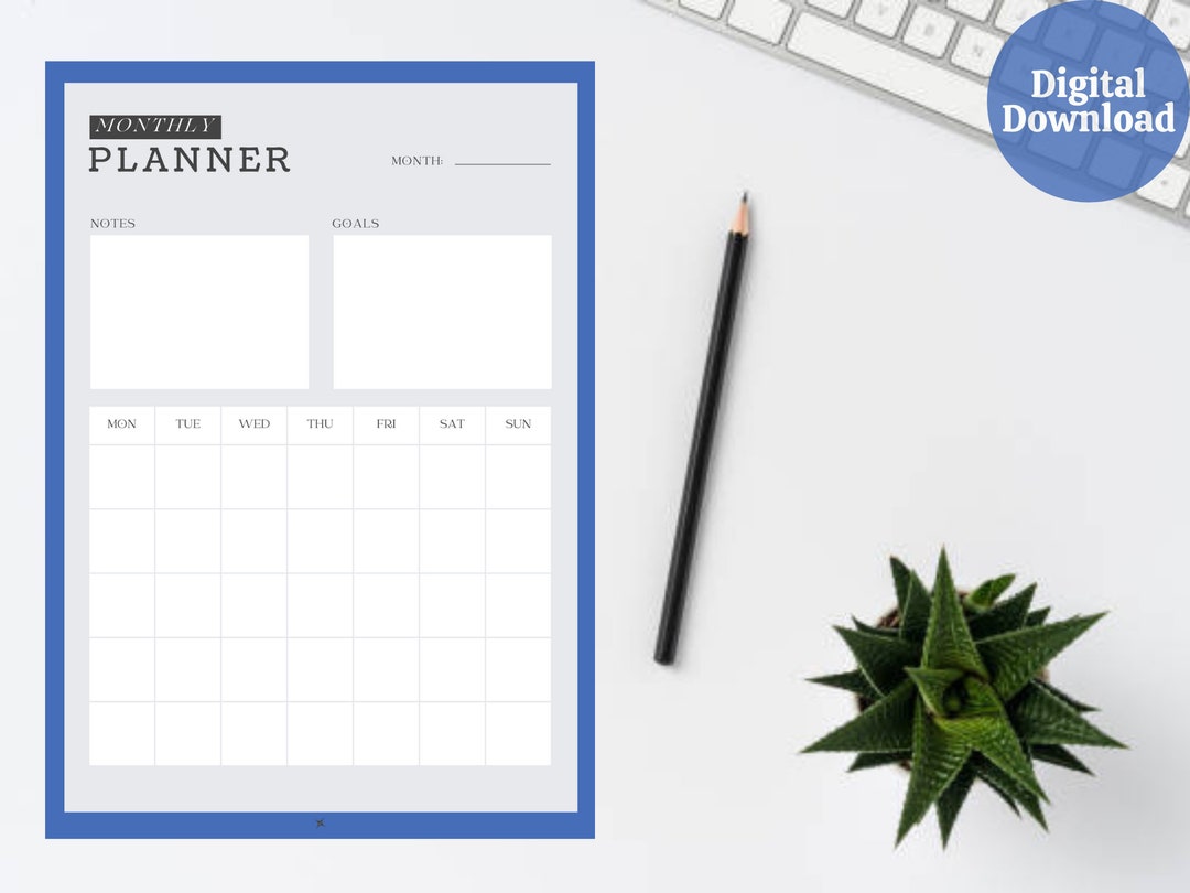 Monthly Planner on One Page Monthly Organizer Monthly - Etsy