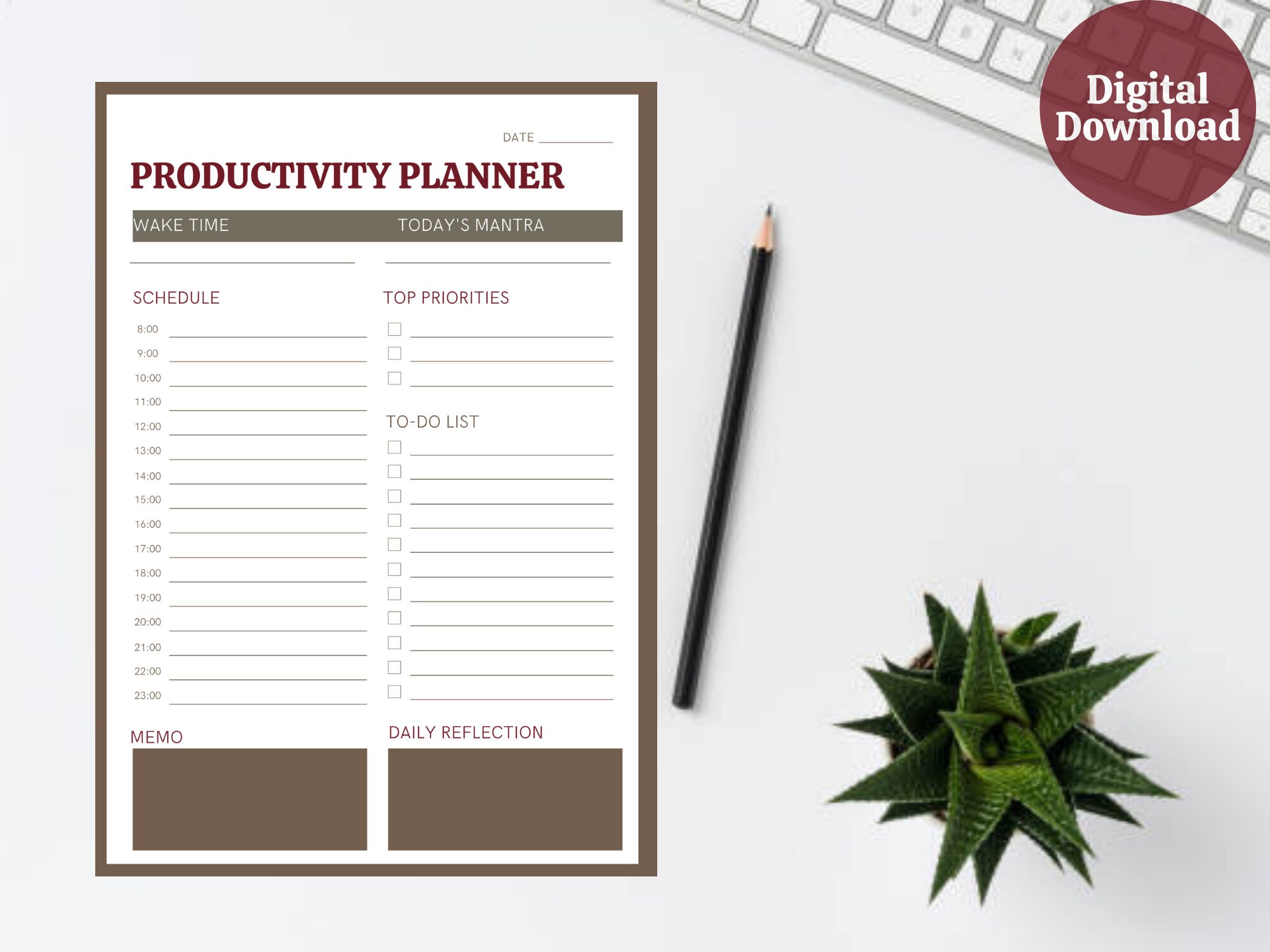 Productivity Planner, Printable Planner, Daily Planner, Digital Planner ...