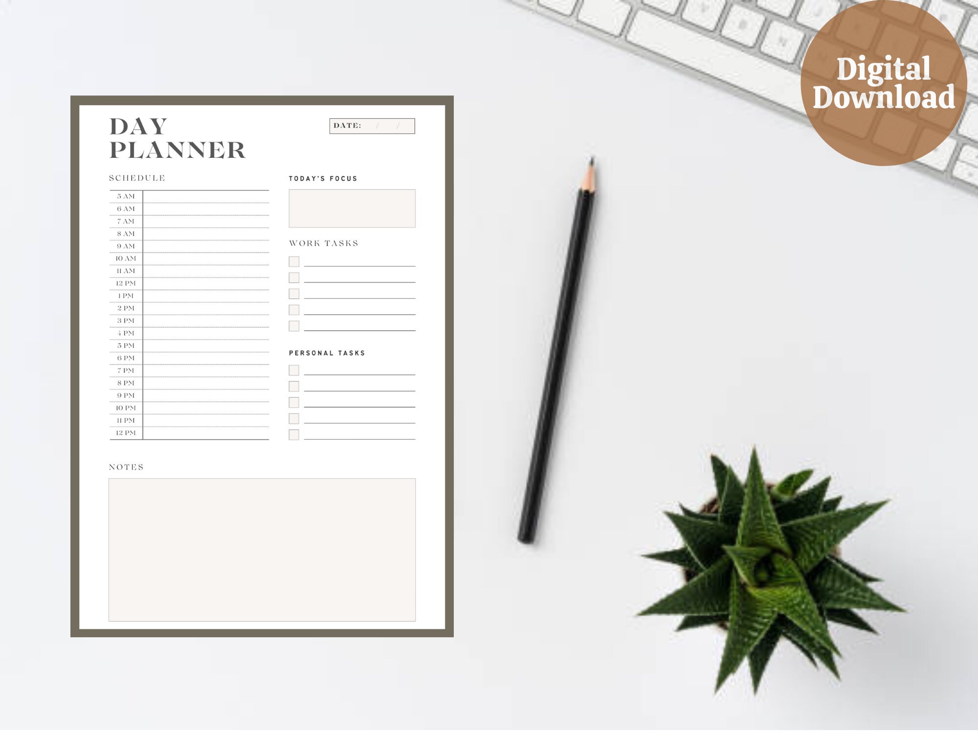 Daily Planner Printable, Hourly Daily Planner, Day Planner ...