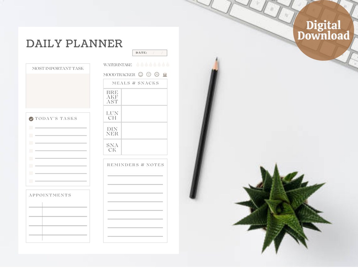 Daily Planner Printable, Hourly Daily Planner, Day Planner ...