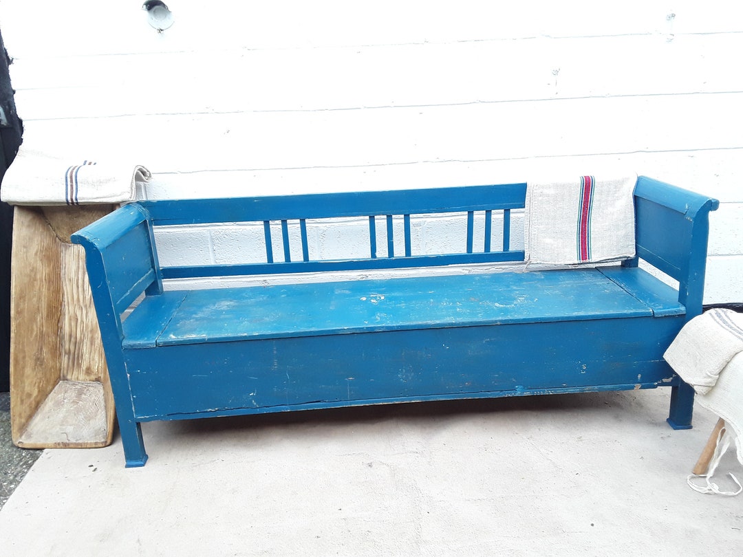 Original Beautiful Blue Farmhouse Vintage Bench From East Europe - Etsy