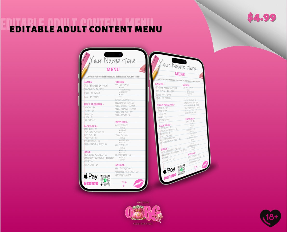 Editable Adult Content Menu Canva - Etsy