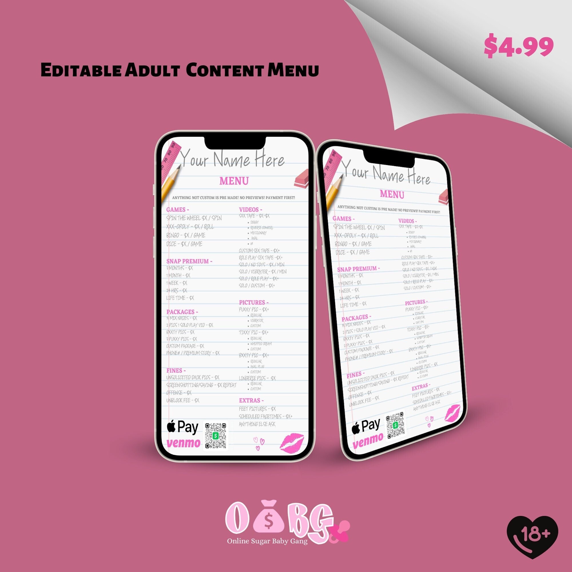 Editable Adult Content Menu Canva - Etsy