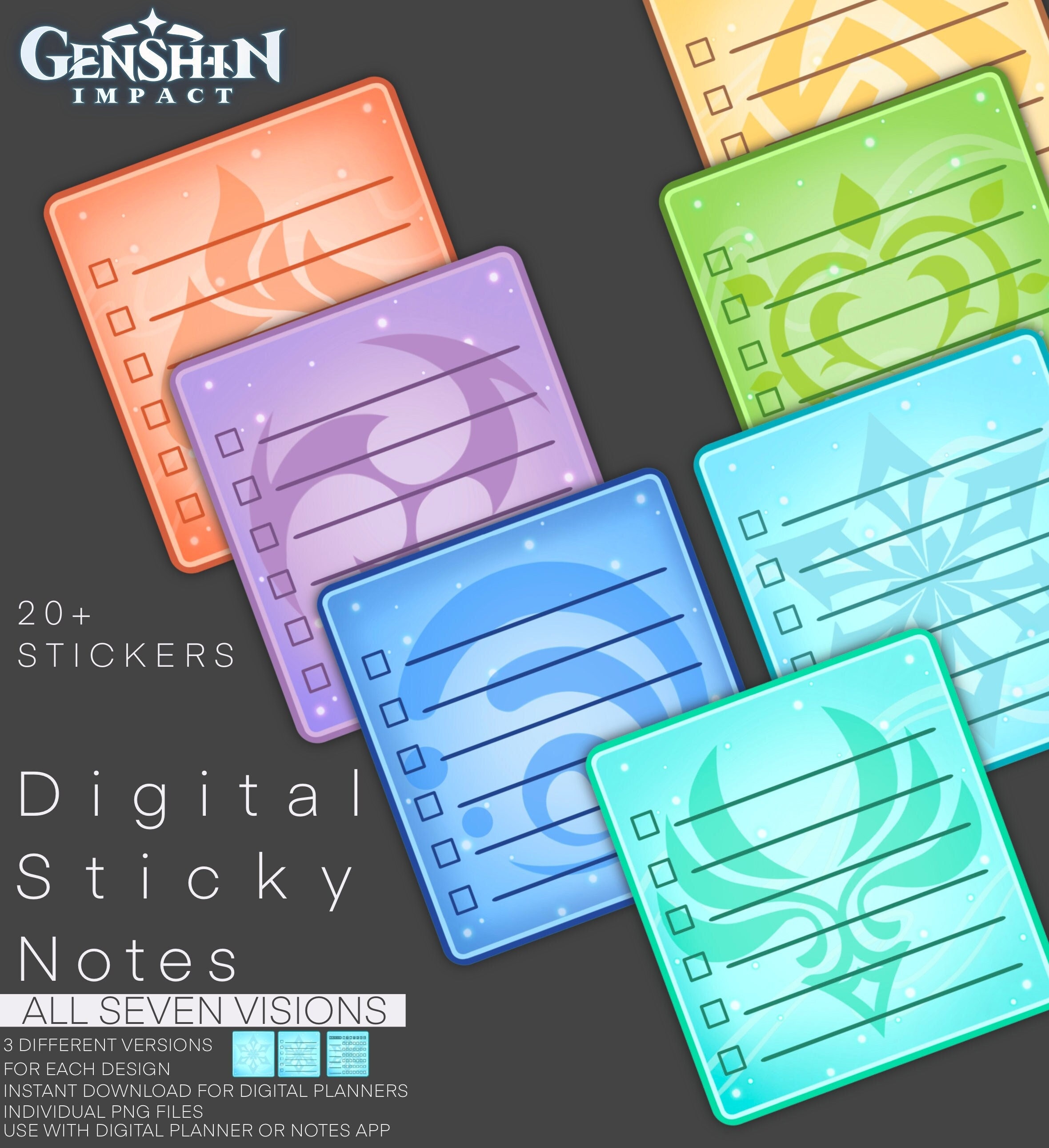 Genshin Impact Digital Planner Sticky Notes Sticker Pack for - Etsy