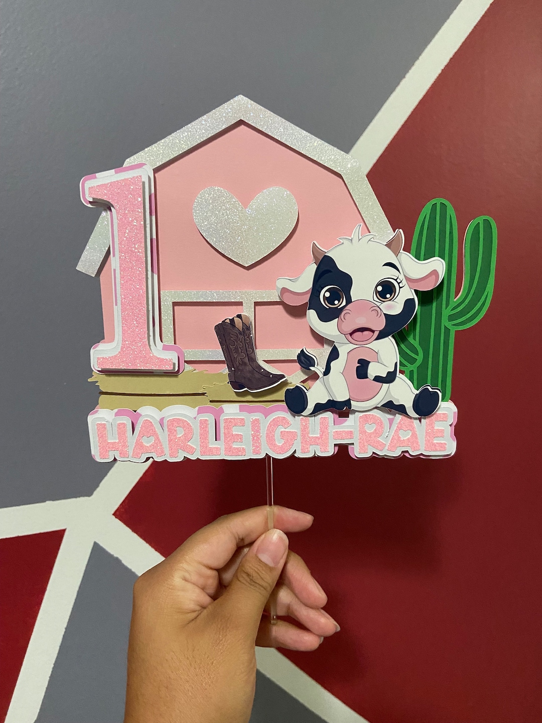 Pink Barn Cake Topper | Farm | Cute Cow Birthday |rustic - Etsy