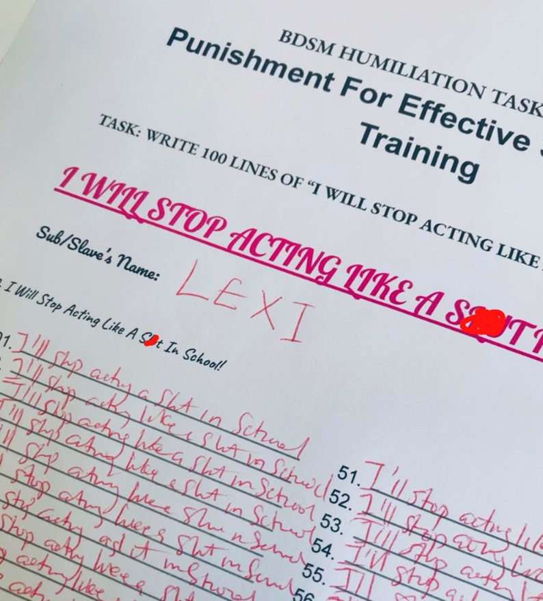 Bdsm Humiliation Punishment Task Sheet Write I Will Stop Etsy Canada