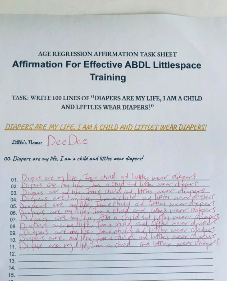 ABDL Age Regression Activity Task Sheet Write diapers - Etsy Australia