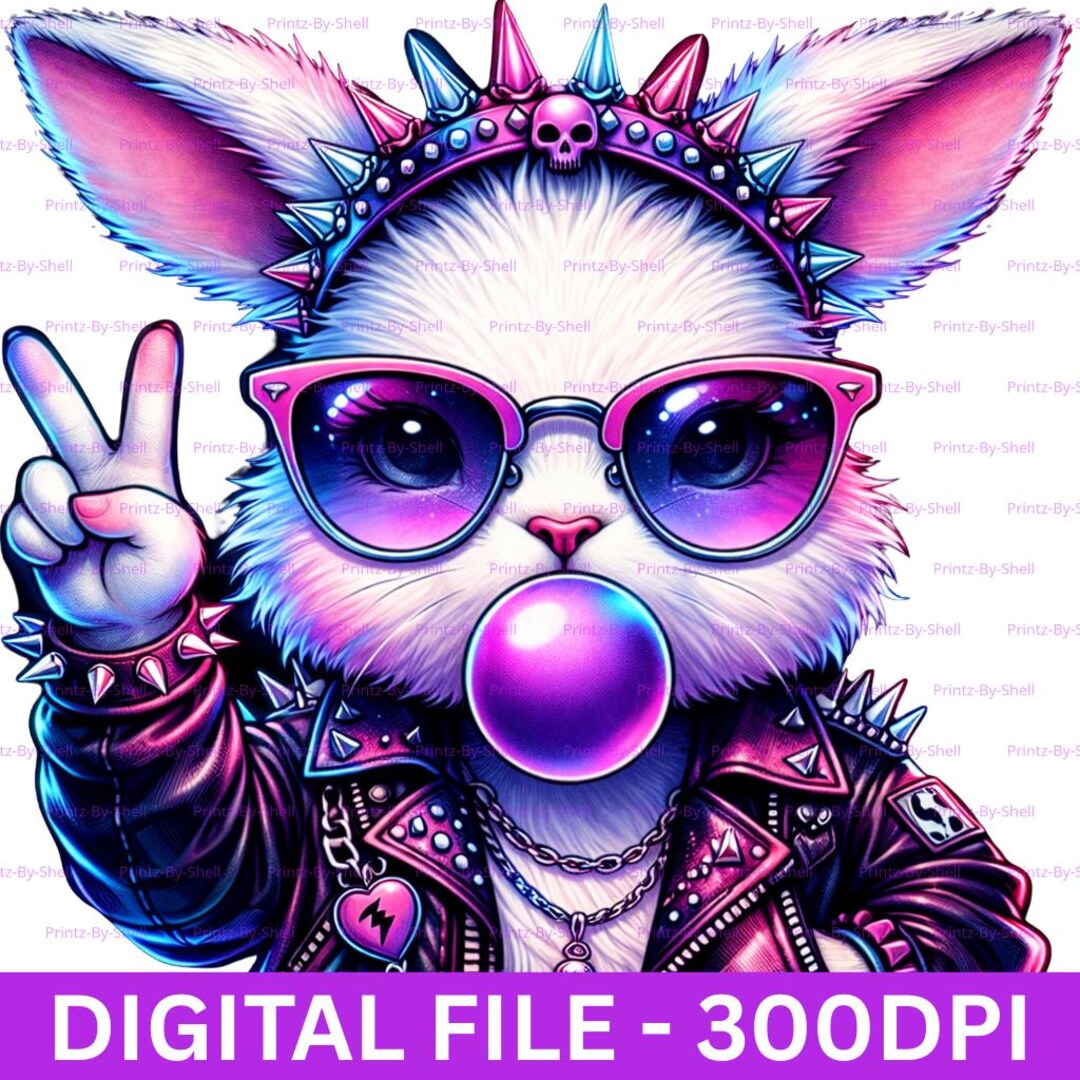 Punk Bunny PNG, Cute Goth Rabbit Art, Digital Download, 300 DPI ...