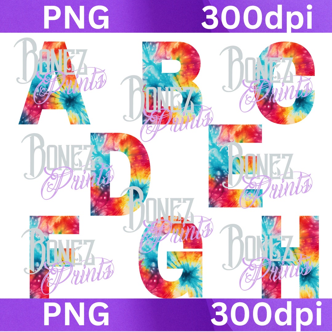 Tie-dye Alphabet Letters Transparent Background PNG File 300 - Etsy