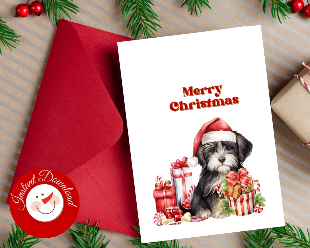 Merry Christmas From Our Four-legged Santa Cute Watercolor Dog Wearing ...