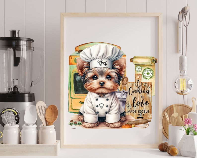 Cute Watercolor Yorkshire Terrier Chef, Cute Yorkie PNG Illustration ...