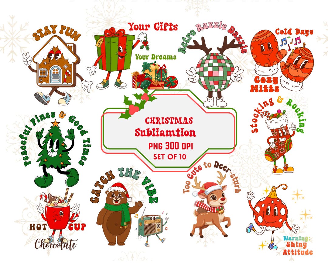 Groovy Christmas Characters Clipart Bundle Merry Christmas Retro Quotes ...