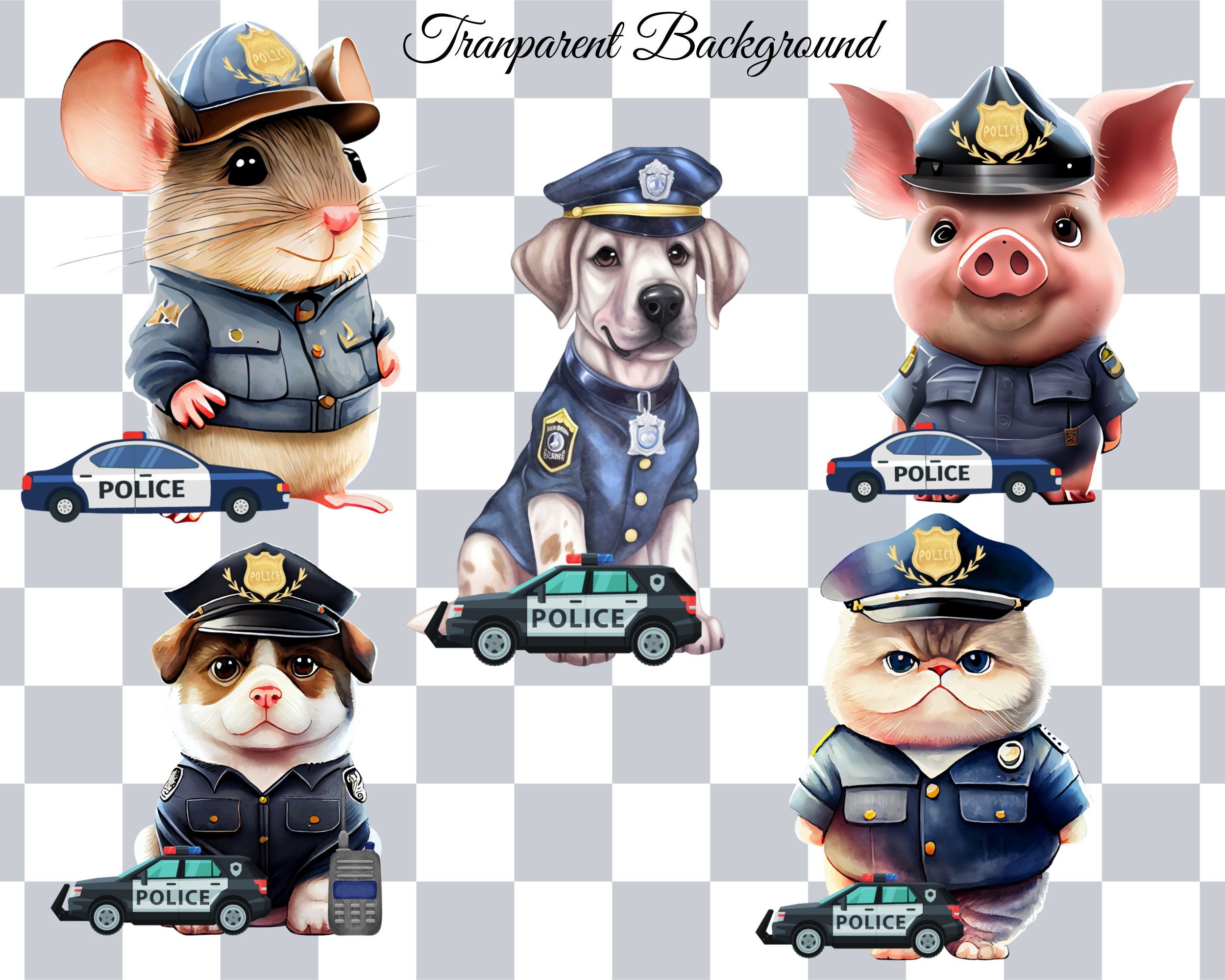 Watercolor Animals in Police Uniform Clipart: Nursery Decor (digital ...