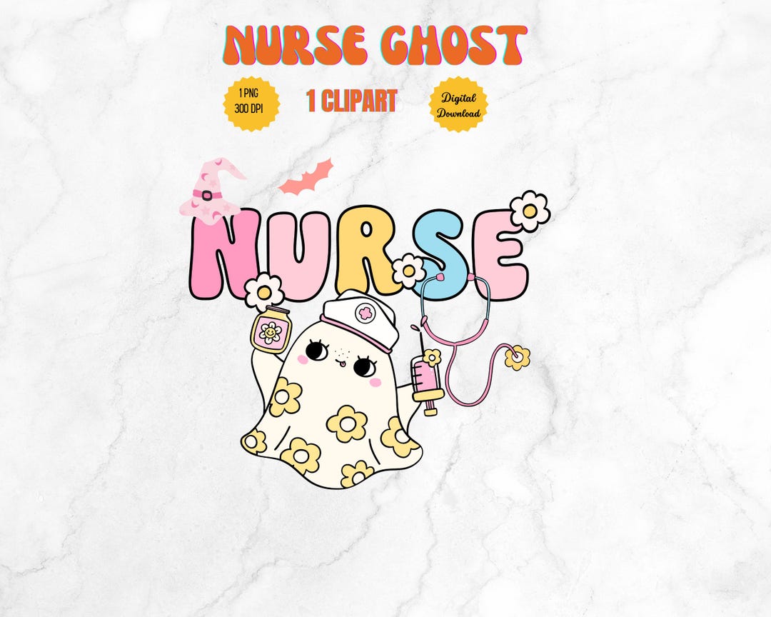 Nurse Ghost, Vintage Scrub, Ghost in Scrub, Healthcare, Halloween, Cute ...