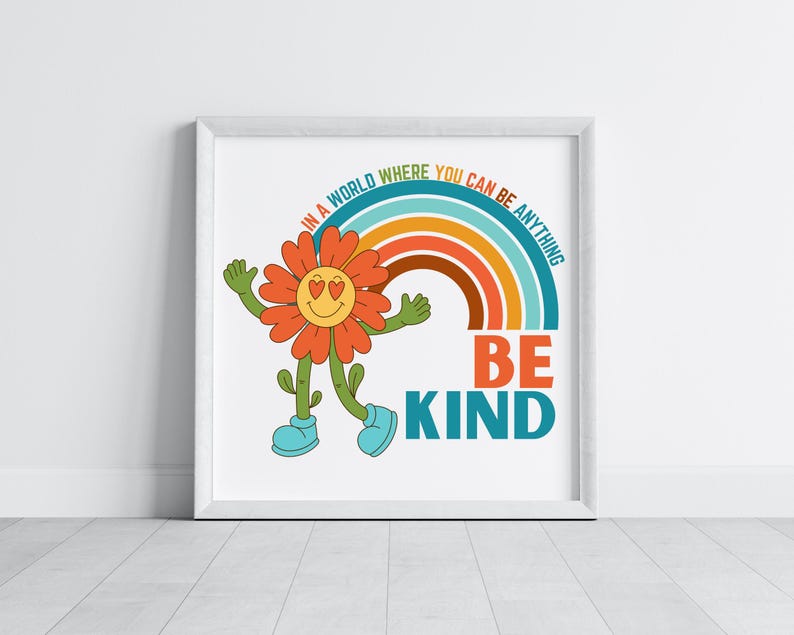 Retro Rainbow Kindness Quotes Bundle Clipart, Inspirational PNG, Be ...